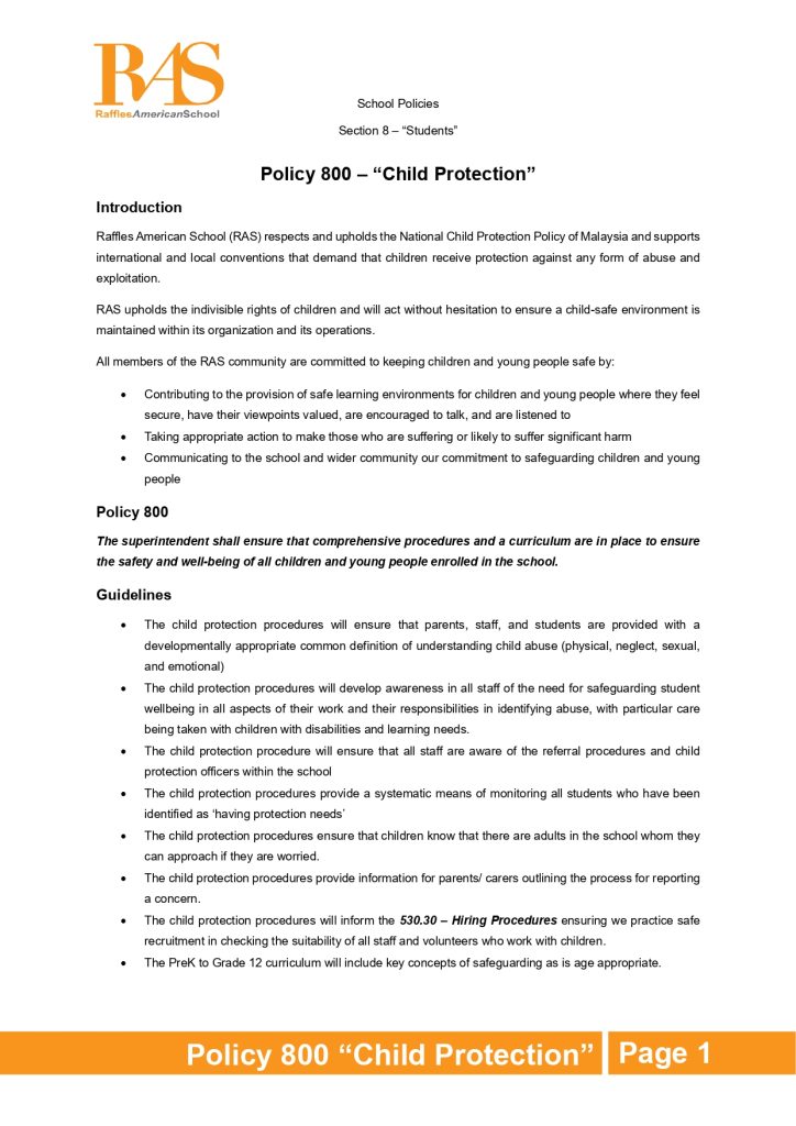 Child Protection Policy - Raffles American School